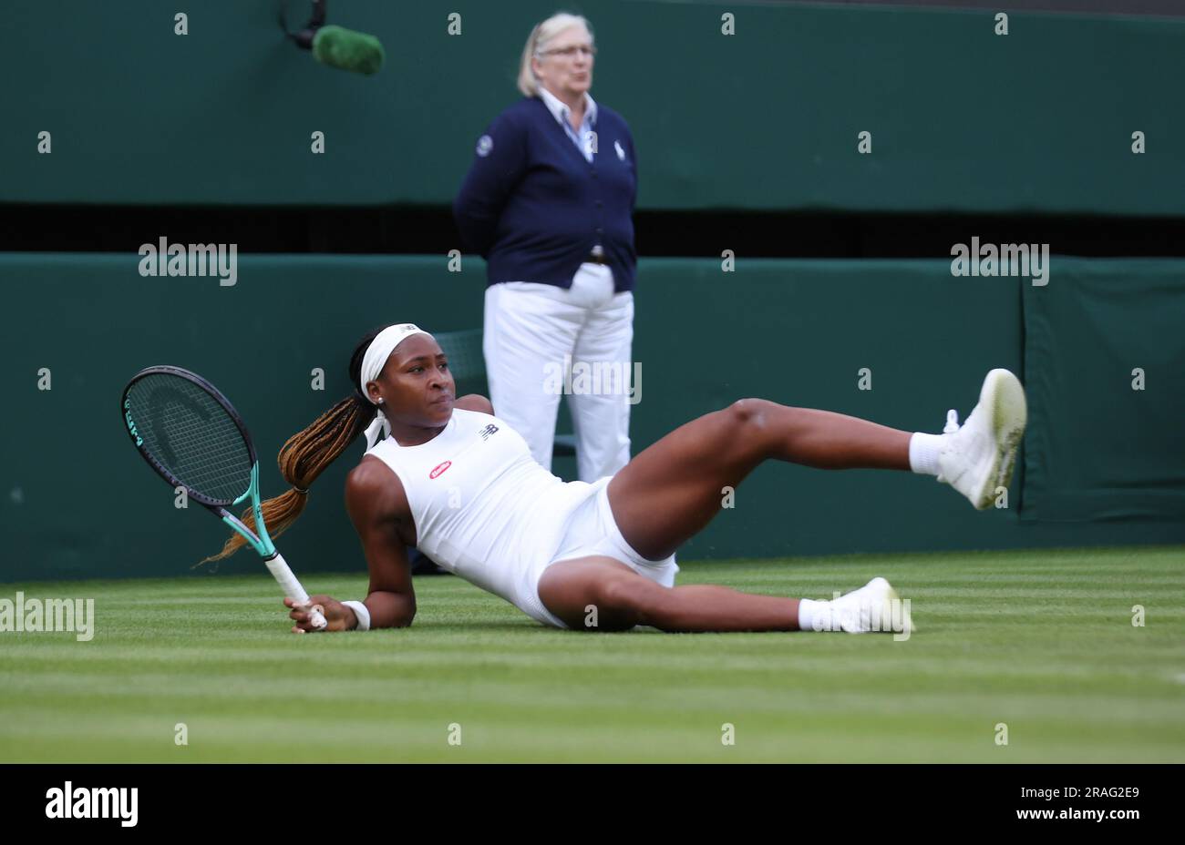 London, UK. 03rd July, 2023. America's Coco Gauff slips during her ...