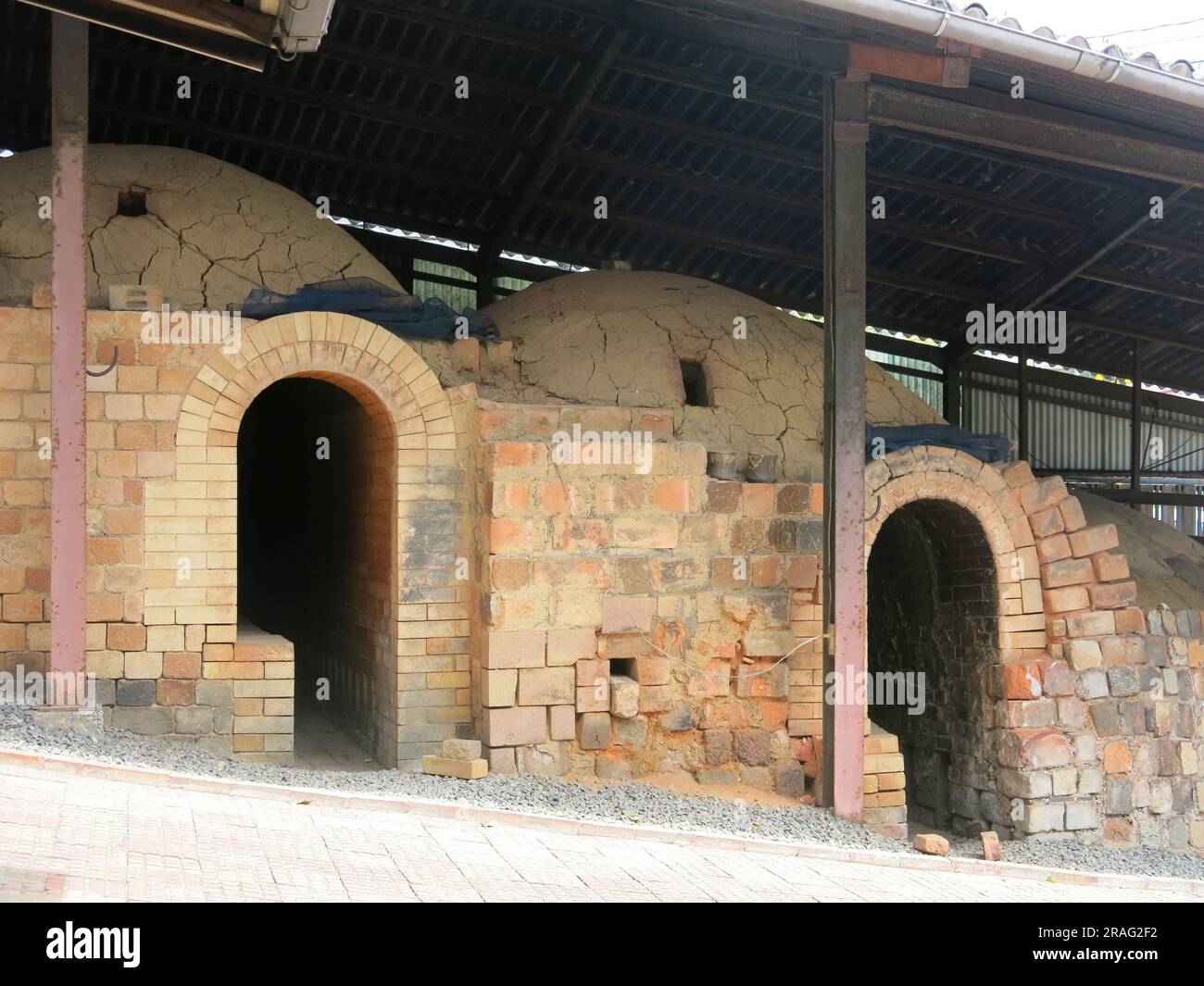 A succession of climbing kilns with their domed roofs for Japanese Hagi ...