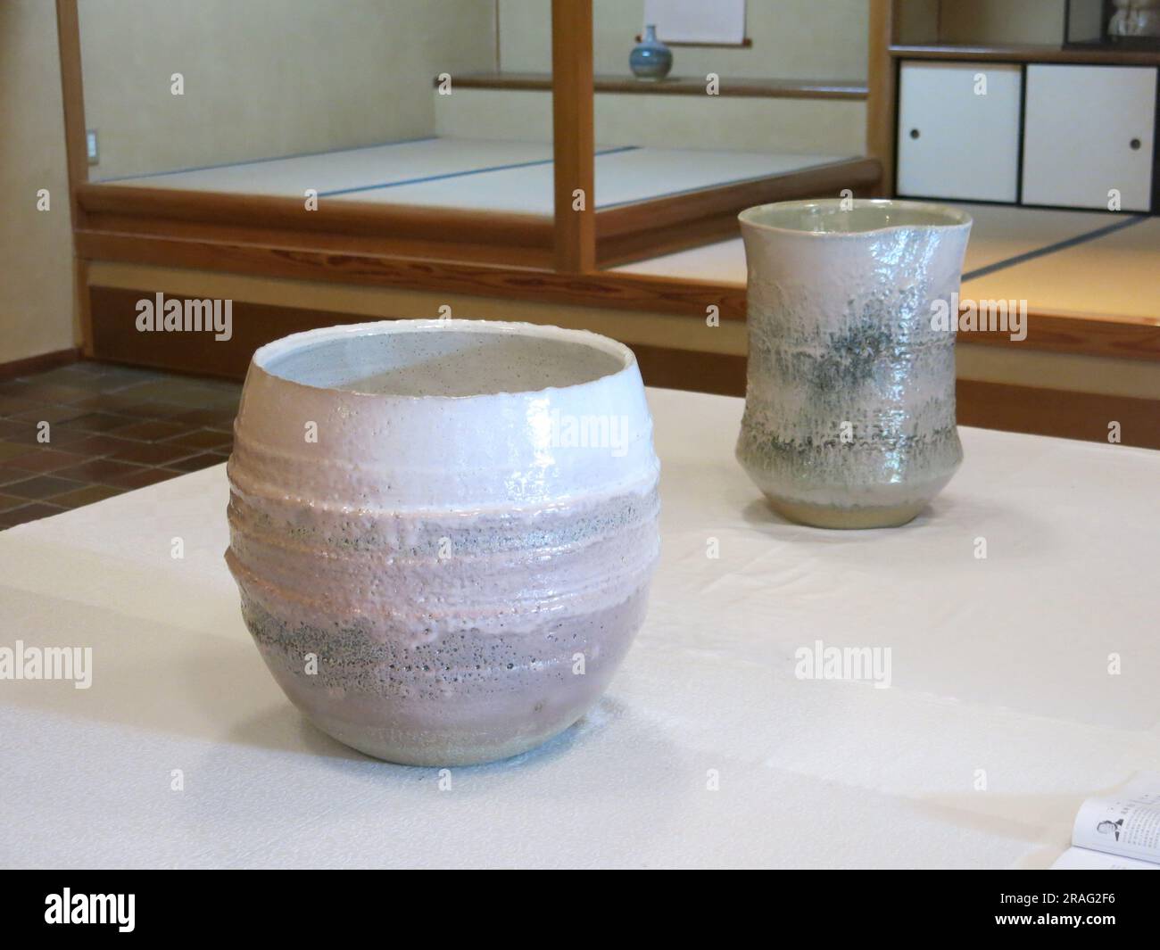 Hagi Ware, Hagi-Yaki, on display at the Yoshiga Taibi Memorial Museum ...