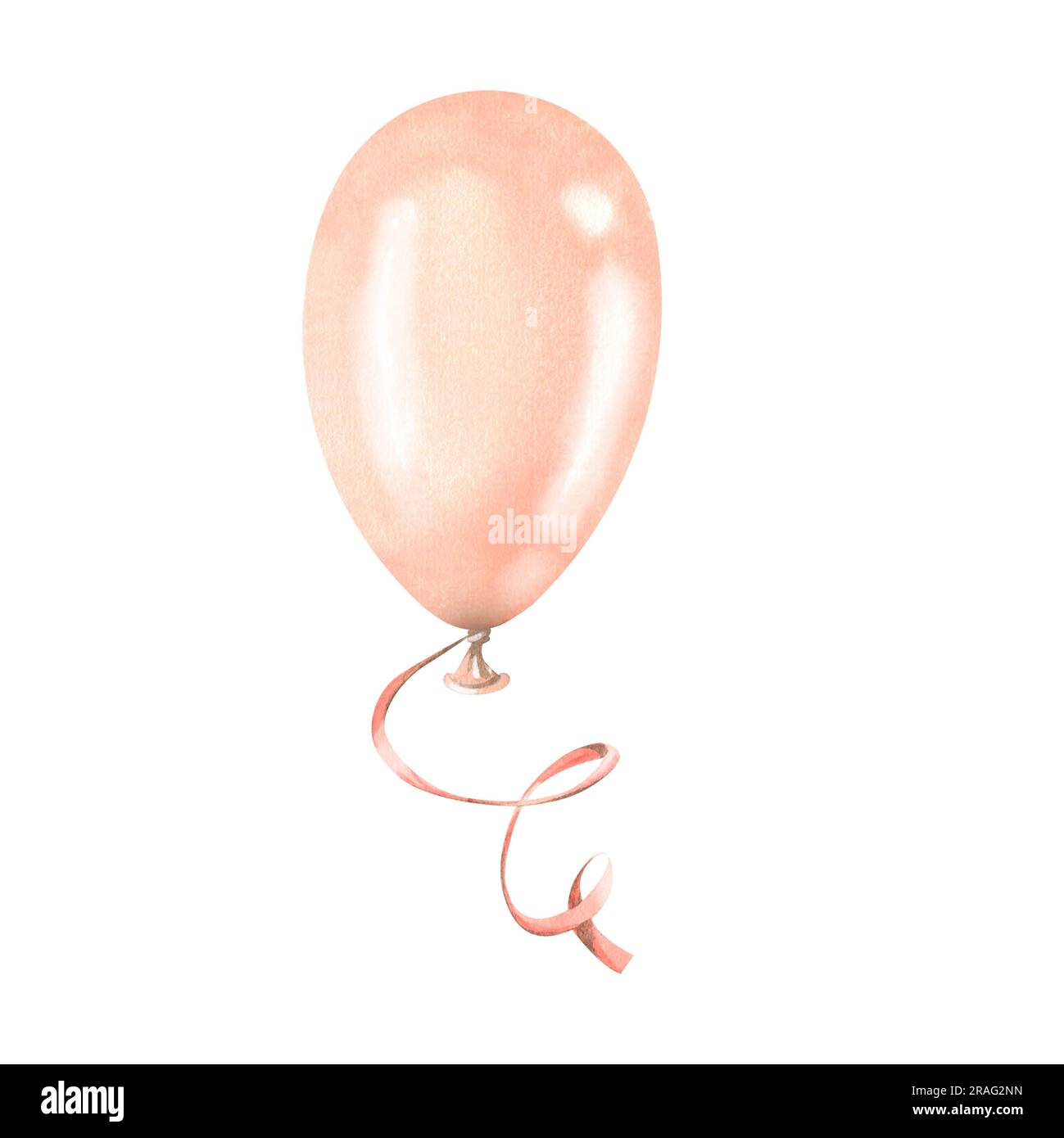 Pink balloon with ribbon. Watercolor illustration, hand drawn. Isolated ...