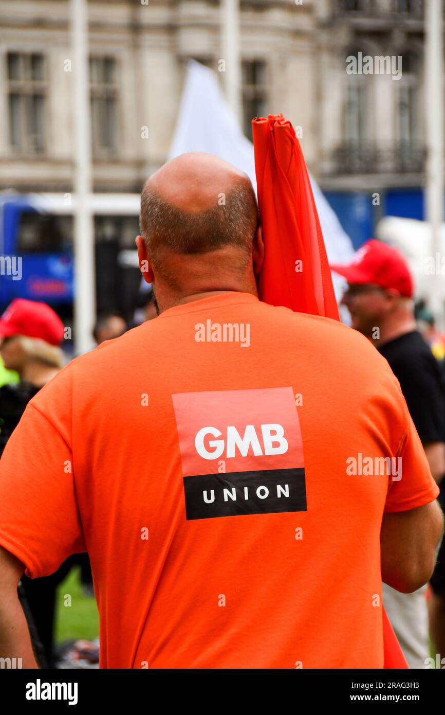 London, England, UK - 28 June 2023: Rear view of a person in central ...