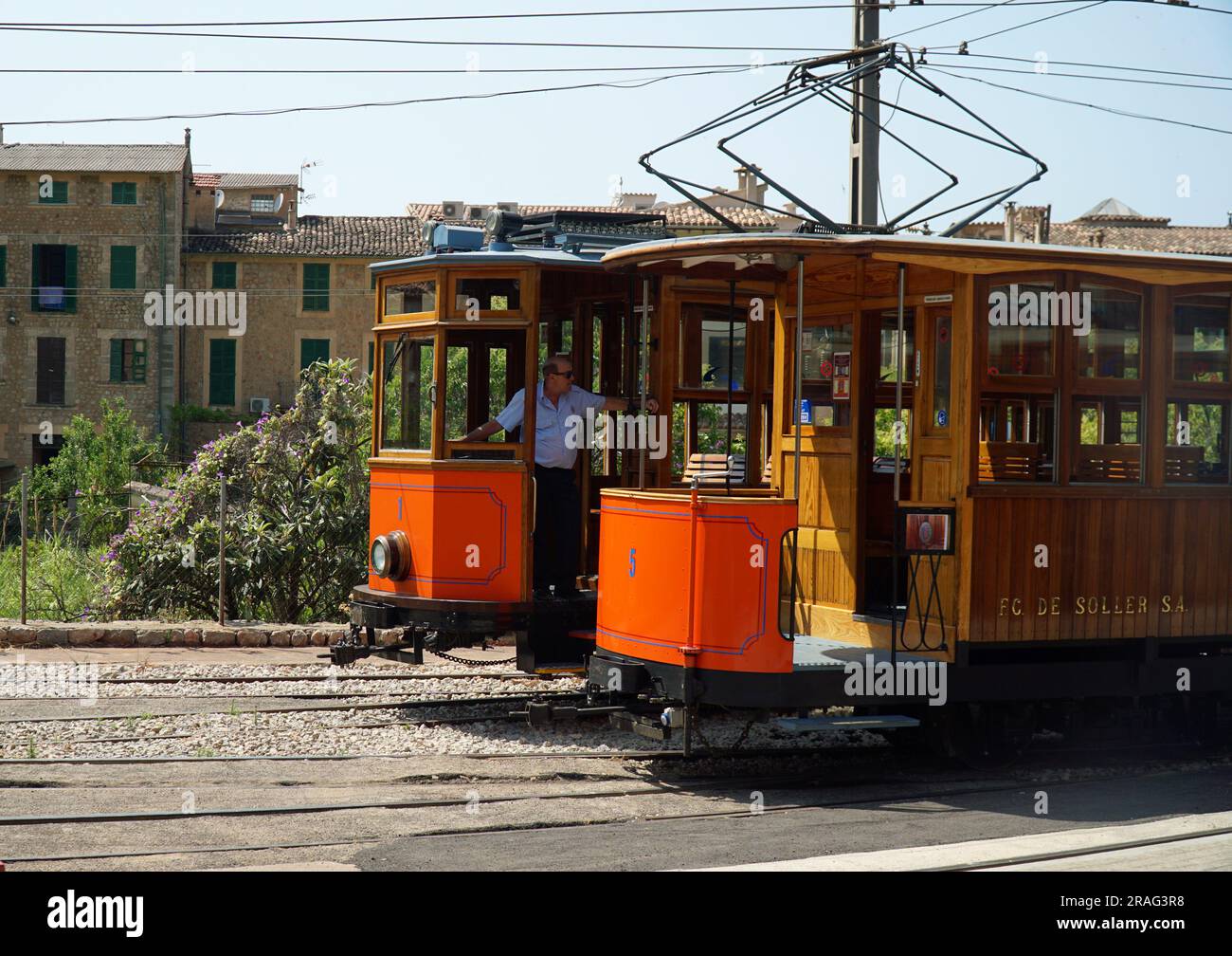 Two Vintage Trams at Soller Station Mallorca Spain Stock Photo - Alamy