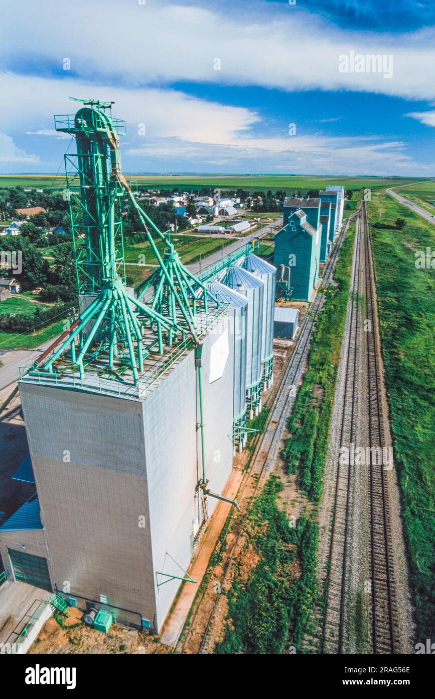 Aerial image of wheat, grain elevators Alberta, Canada Stock Photo - Alamy