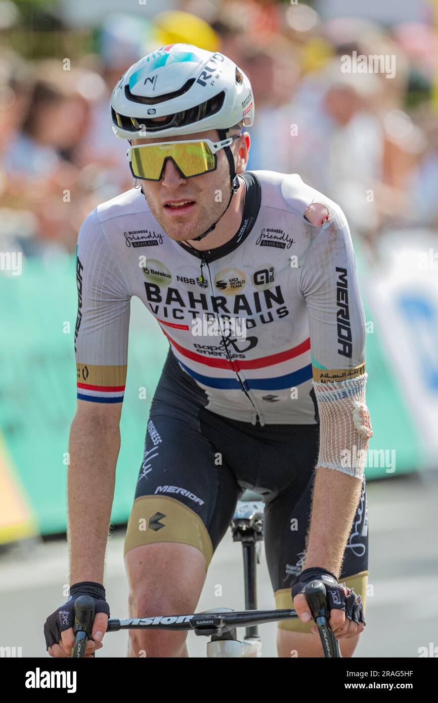 Bayonne, Basque Country, France, 3rd Jul 2023, FRED WRIGHT of BAHRAIN VICTORIOUS pictured at ...