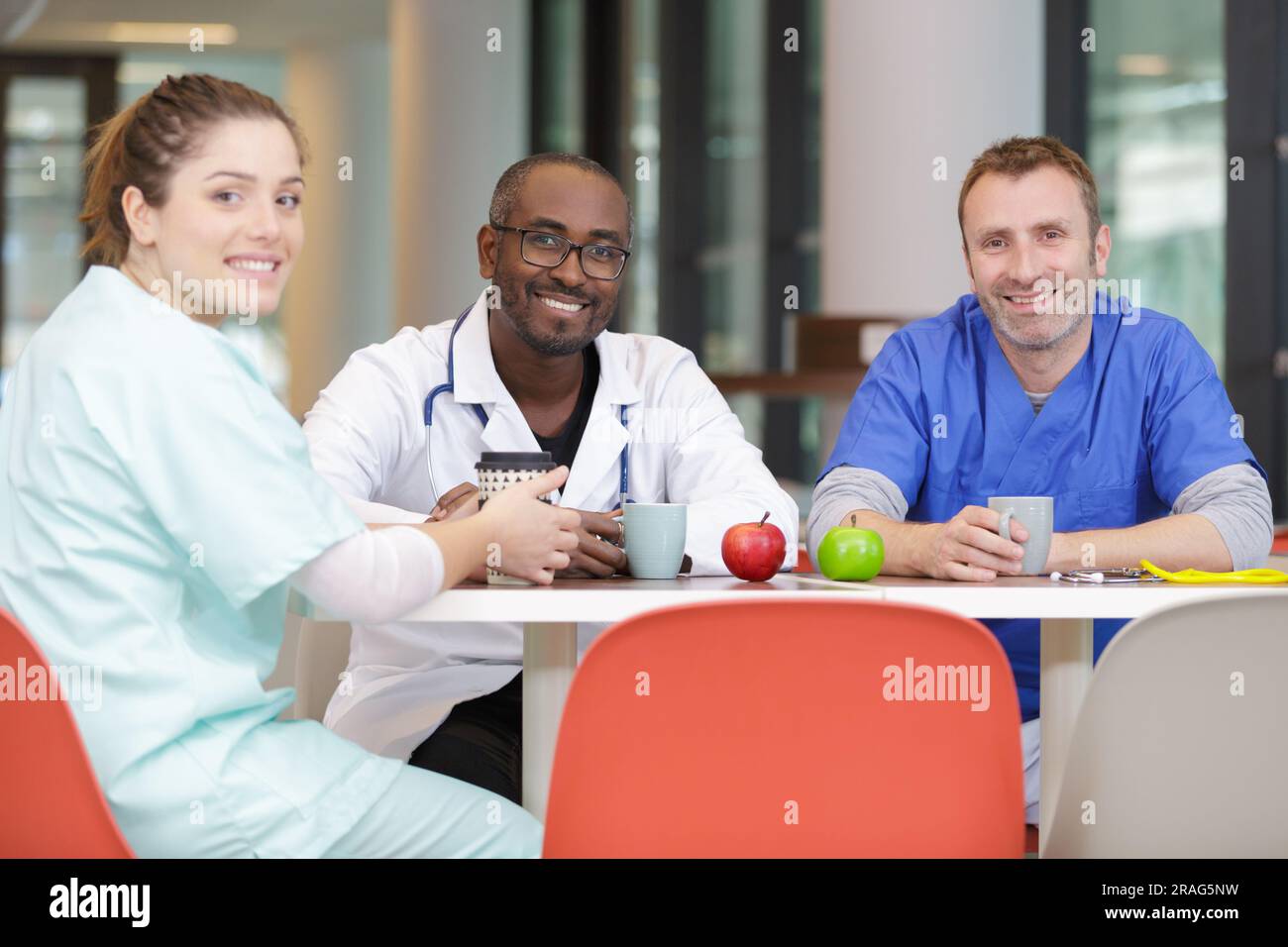 health team resting in hospital staff lounge Stock Photo - Alamy