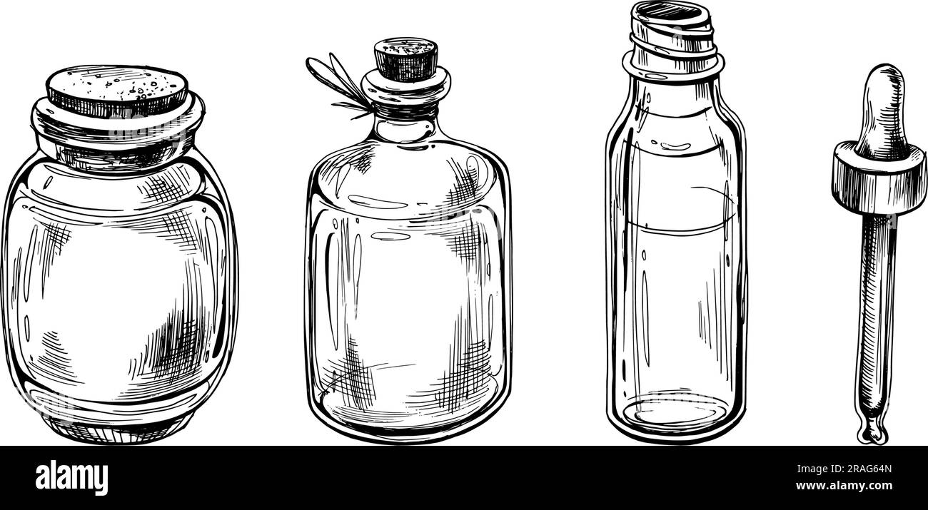 Glass bottles with pipette for cosmetics, oils, serum. The illustration ...