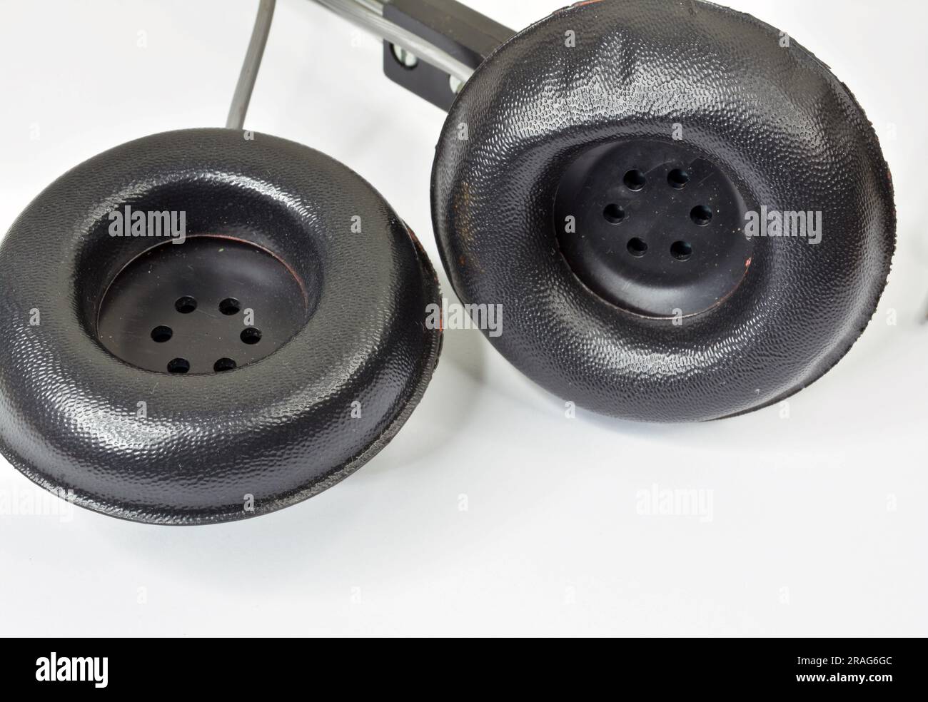 Closeup of Vintage military headphones isolated on white background ...