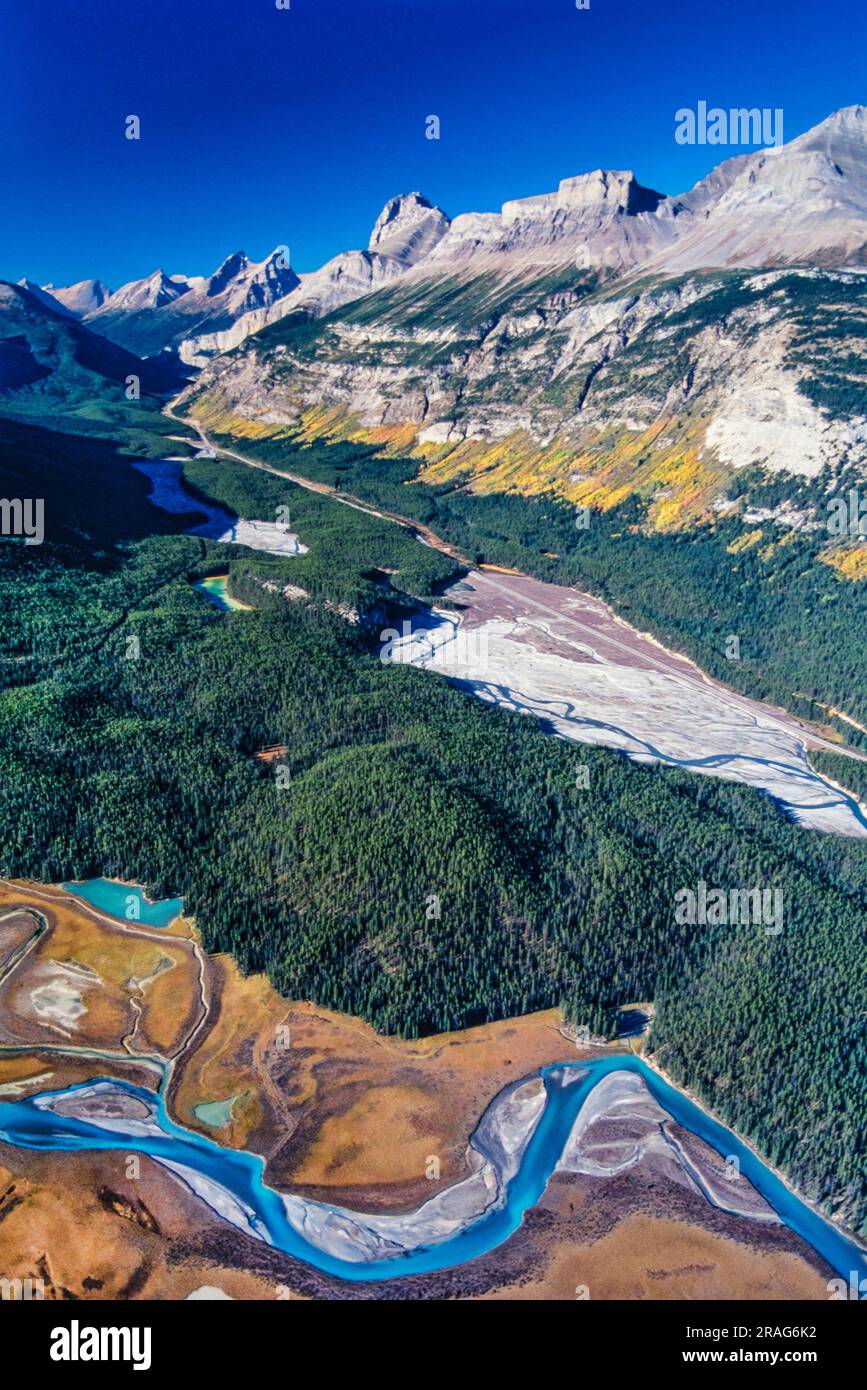 Aerial image of North Saskatchewan River, Alberta, Canada Stock Photo ...