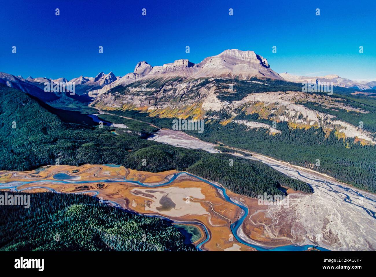 Aerial image of North Saskatchewan River, Alberta, Canada Stock Photo ...