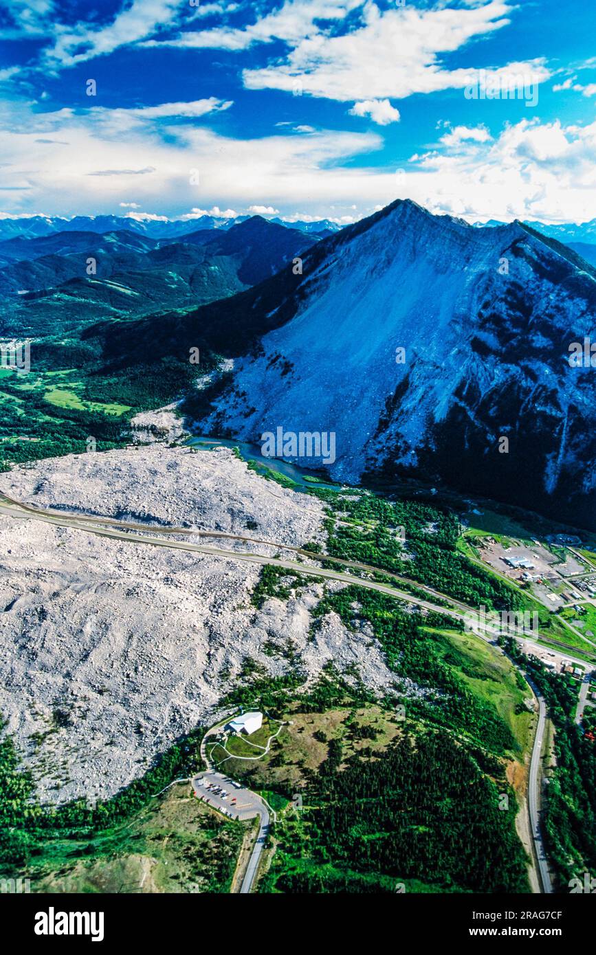 Aerial image of Turtle Mountain, Frank Slide, rockslide, Alberta ...