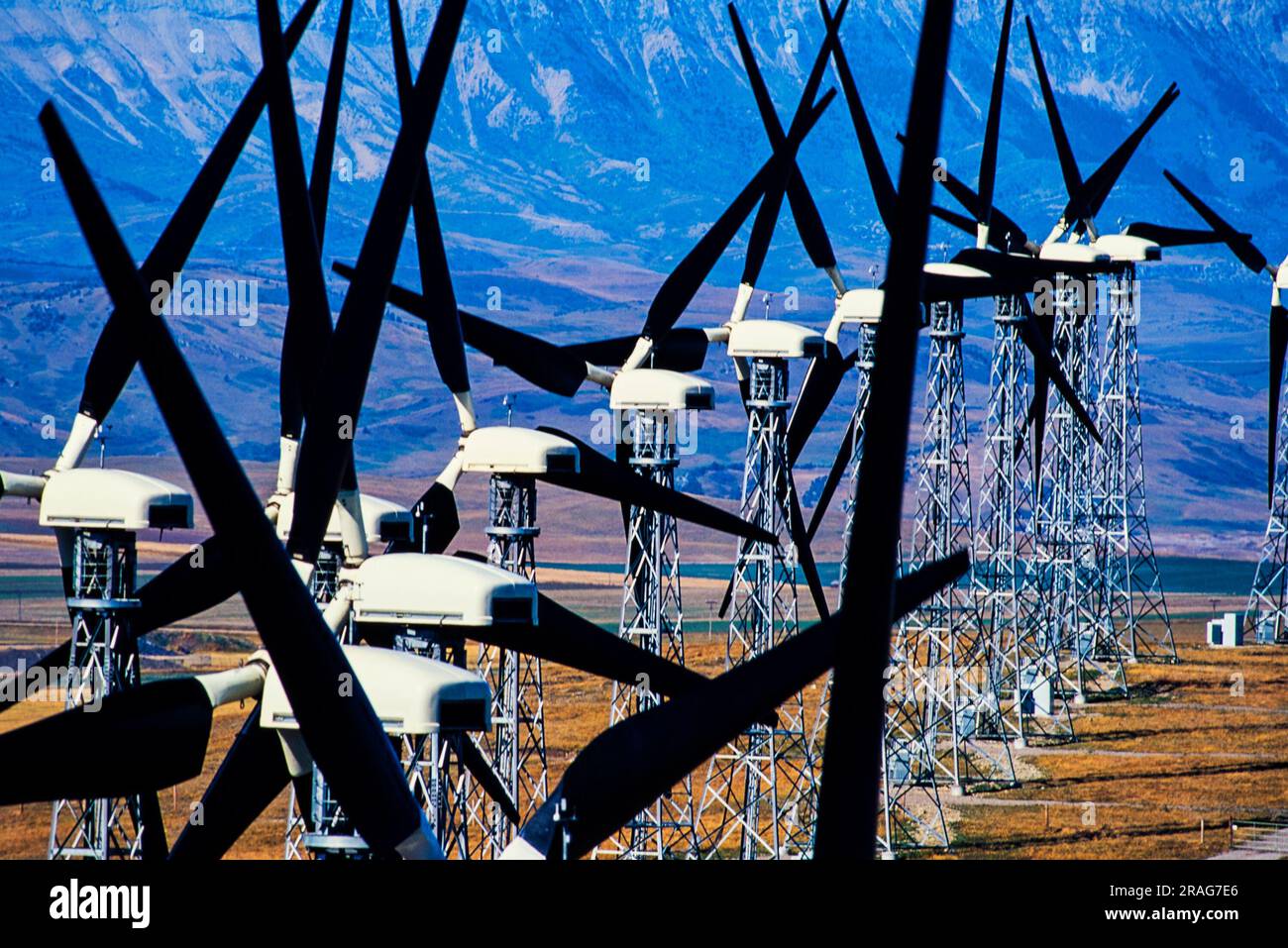 Aerial image of Pincher Creek windmill, wind farm, Alberta, Canada ...