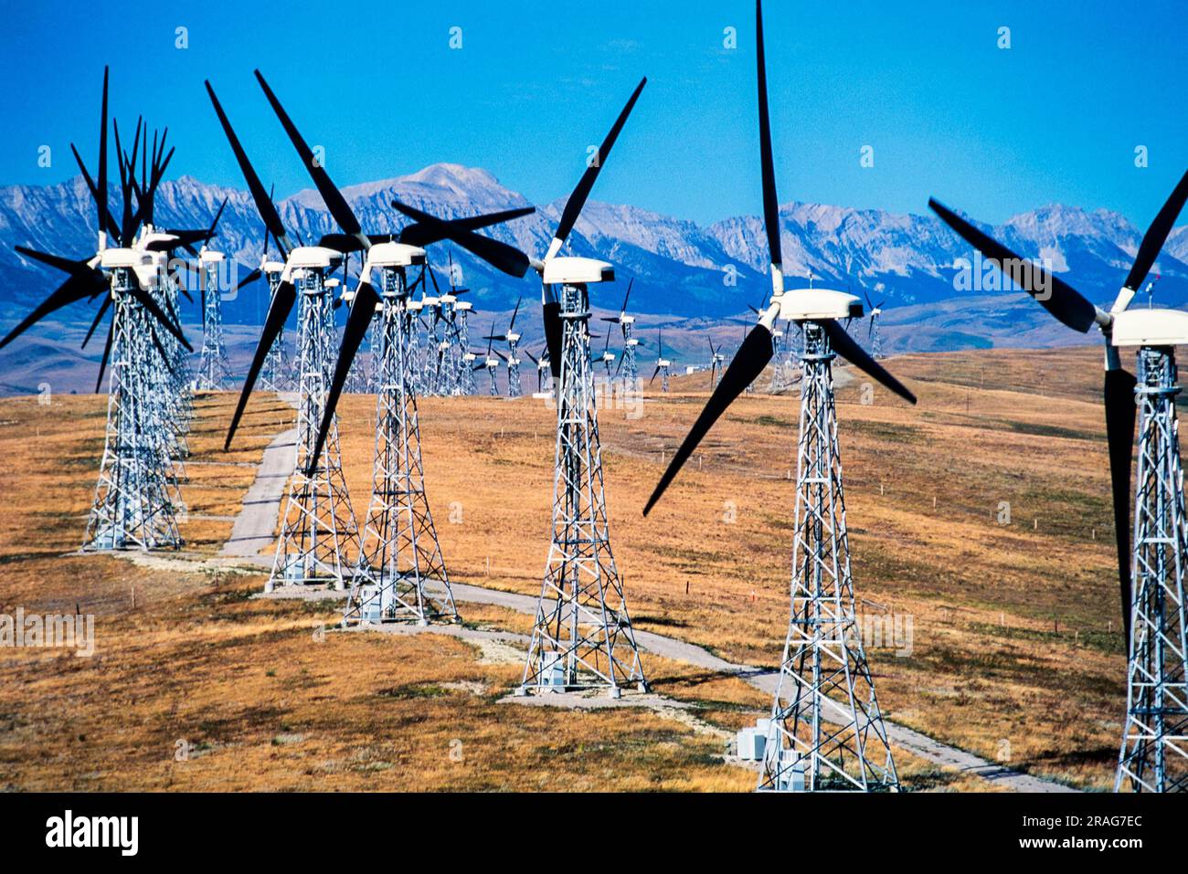 Aerial image of Pincher Creek windmill, wind farm, Alberta, Canada ...