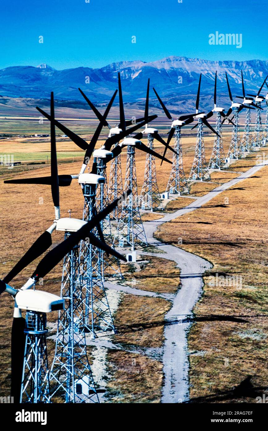Aerial image of Pincher Creek windmill, wind farm, Alberta, Canada ...