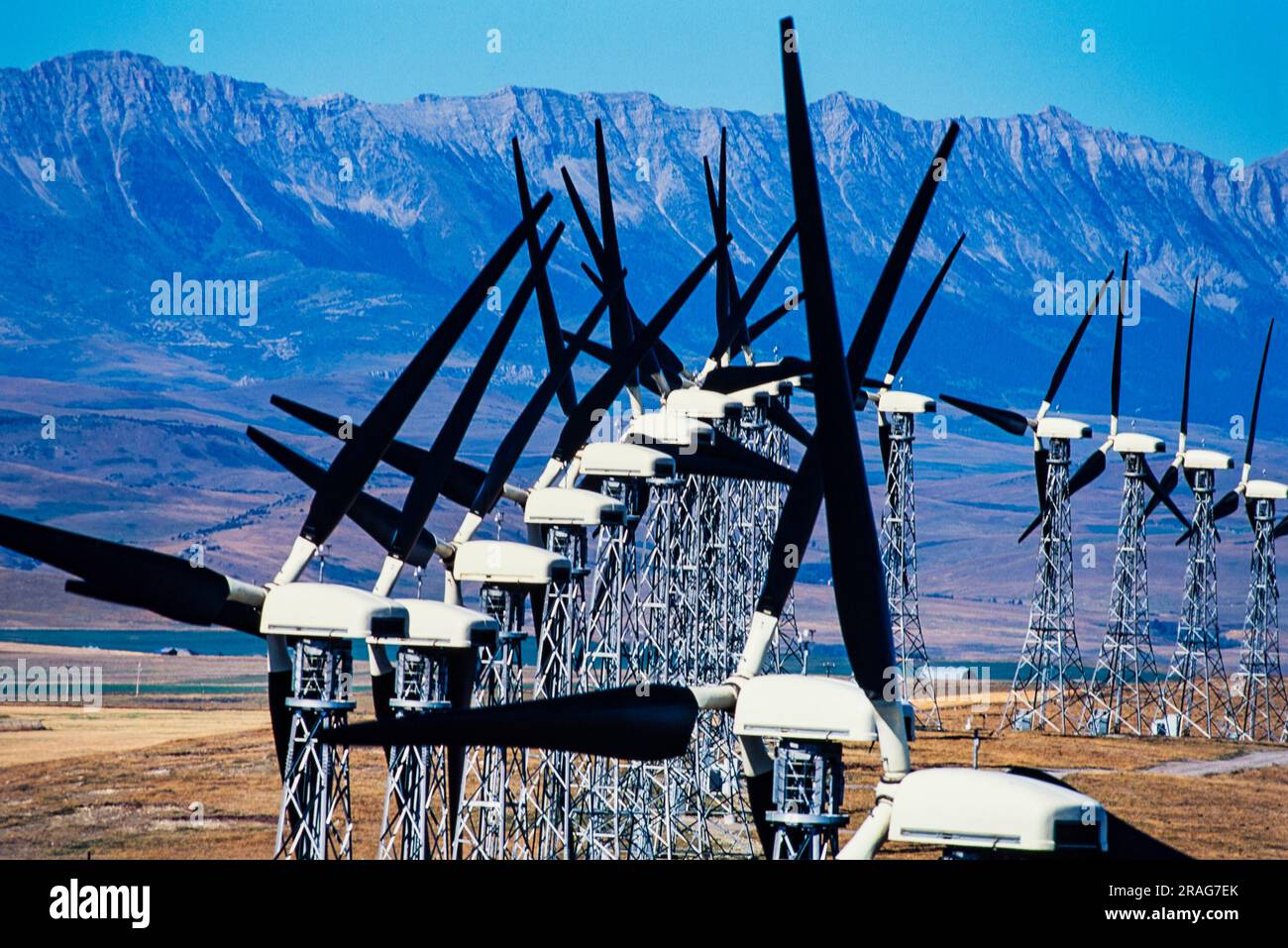 Aerial image of Pincher Creek windmill, wind farm, Alberta, Canada ...