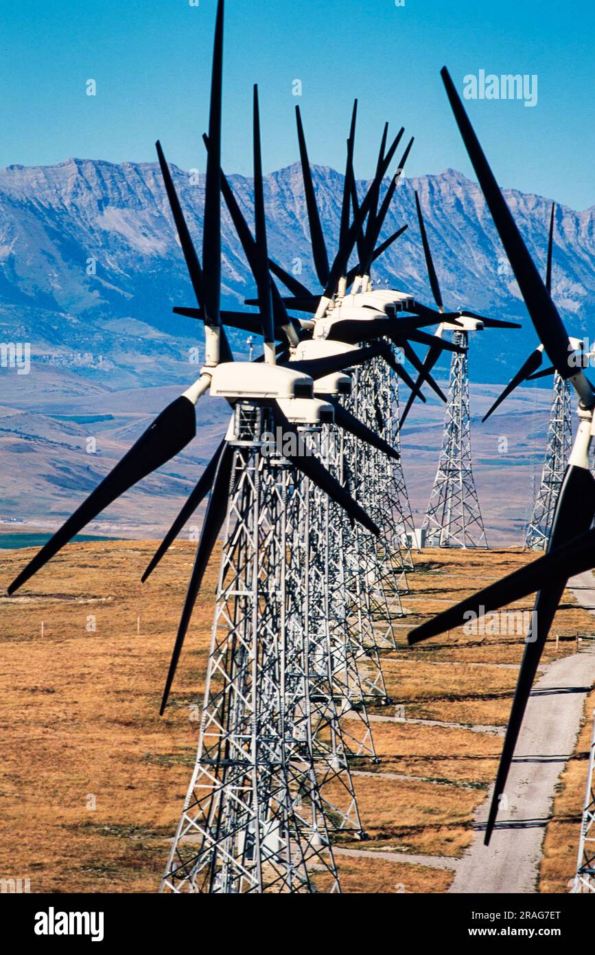 Aerial image of Pincher Creek windmill, wind farm, Alberta, Canada ...