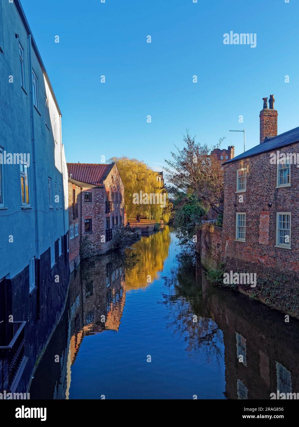 UK, North Yorkshire, York, River Foss looking east from Foss Bridge ...