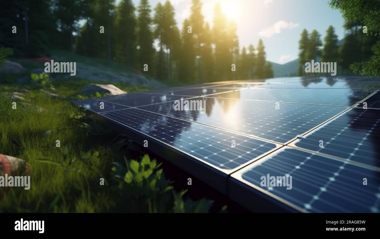 The surface of the solar battery with the reflection of the sun and the ...