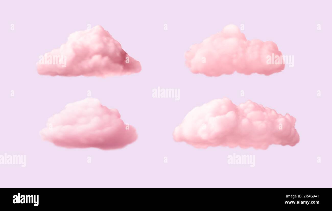Realistic pink clouds set isolated on purple background Stock Vector ...