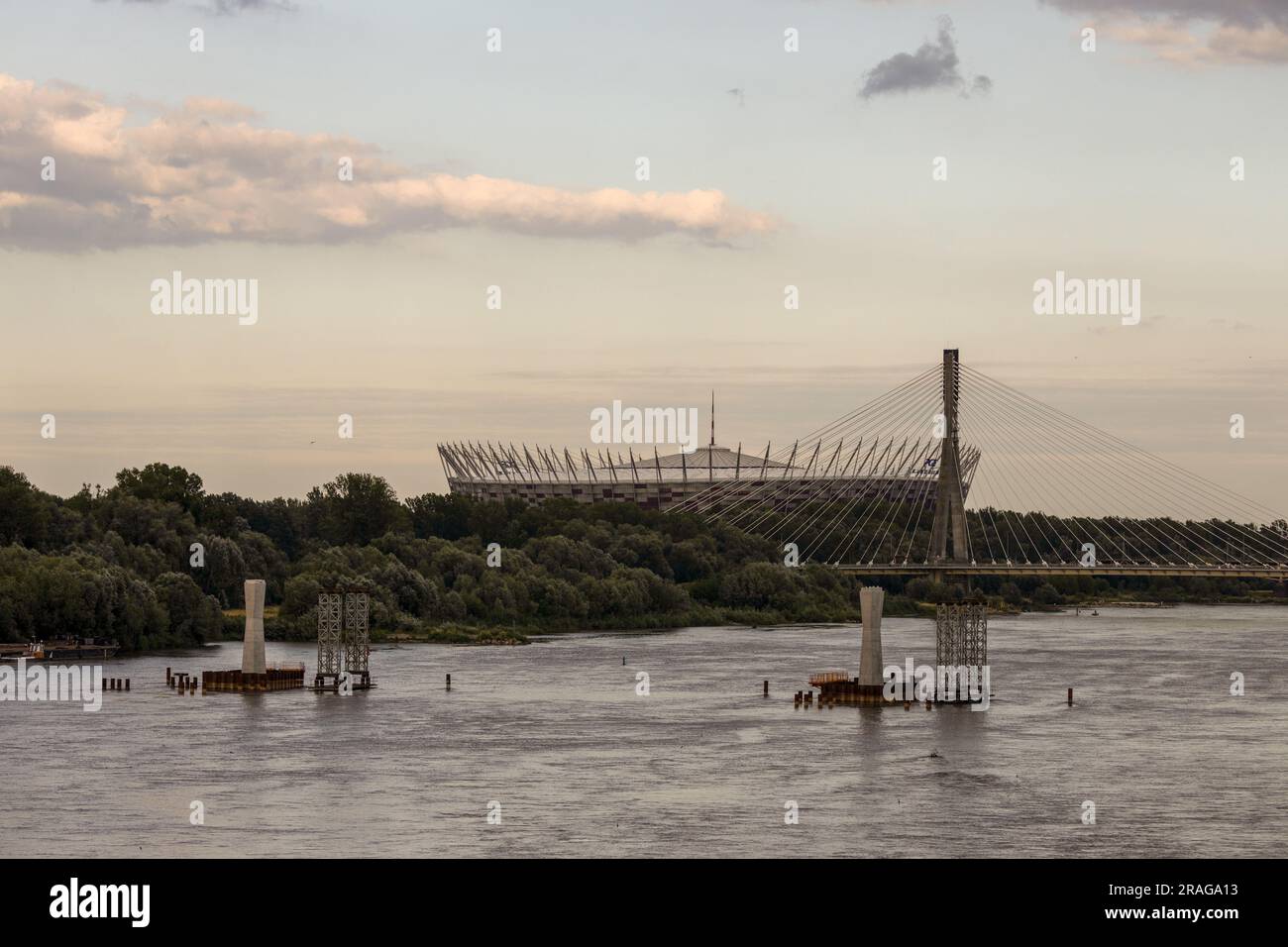 Warsaw, Vistula River, National Stadium, Swietokrzyski Bridge ...