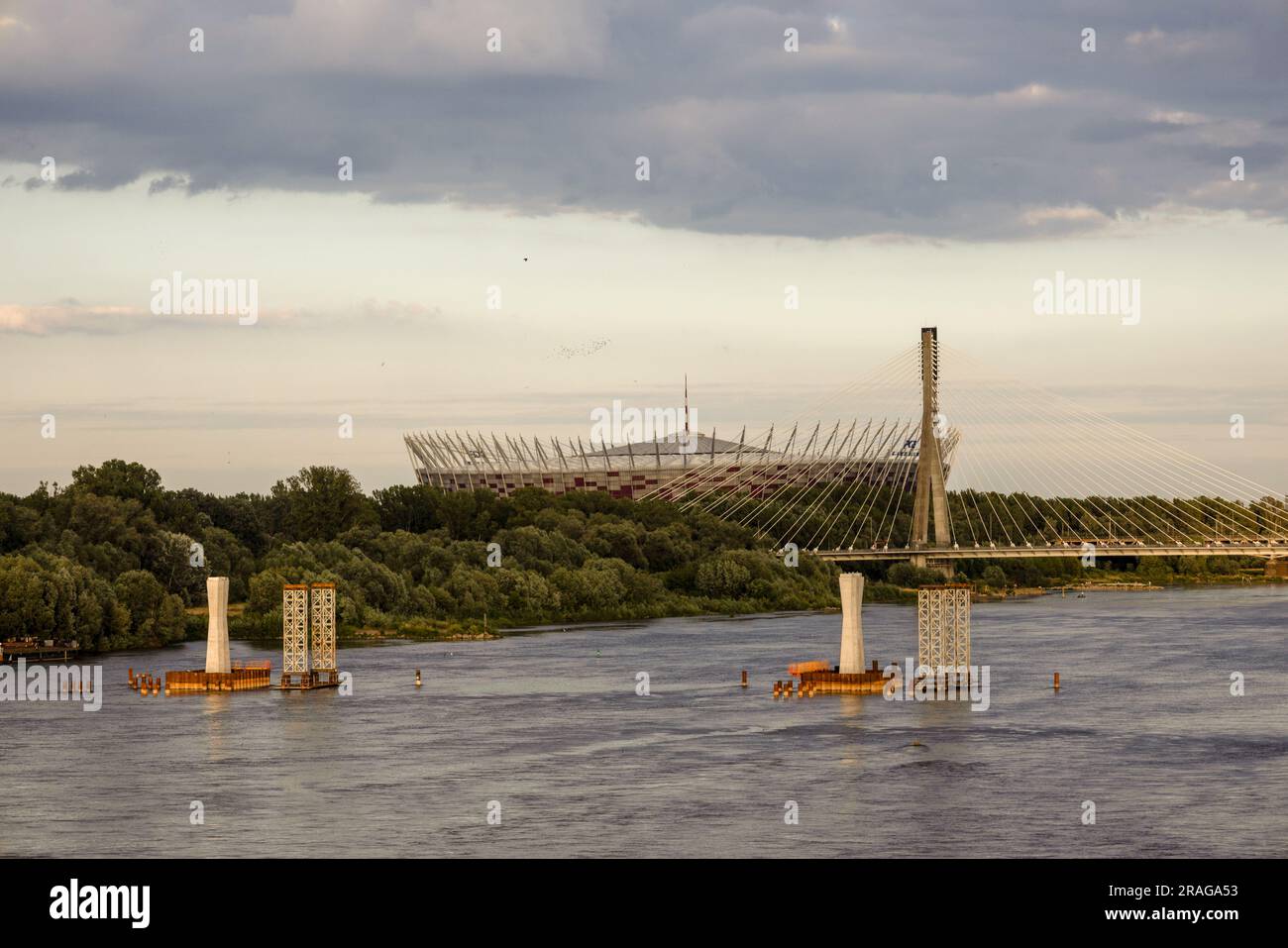 Warsaw, Vistula River, National Stadium, Swietokrzyski Bridge ...