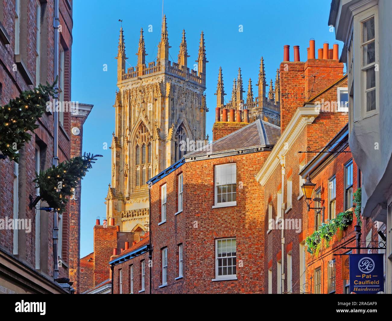 UK, North Yorkshire, York, Low Petergate with West Towers and West Face ...