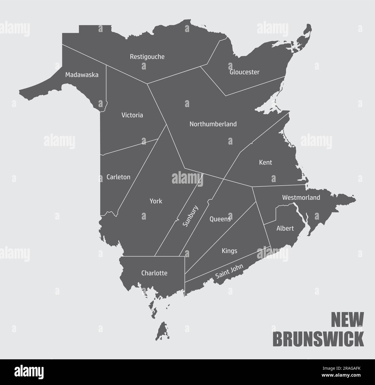 New Brunswick administrative map isolated on gray background Stock ...