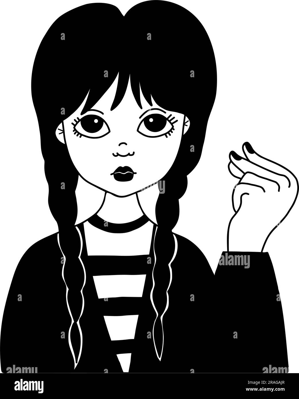 Wednesday. Cute girl wednesday addams with braids. Vector illustration ...