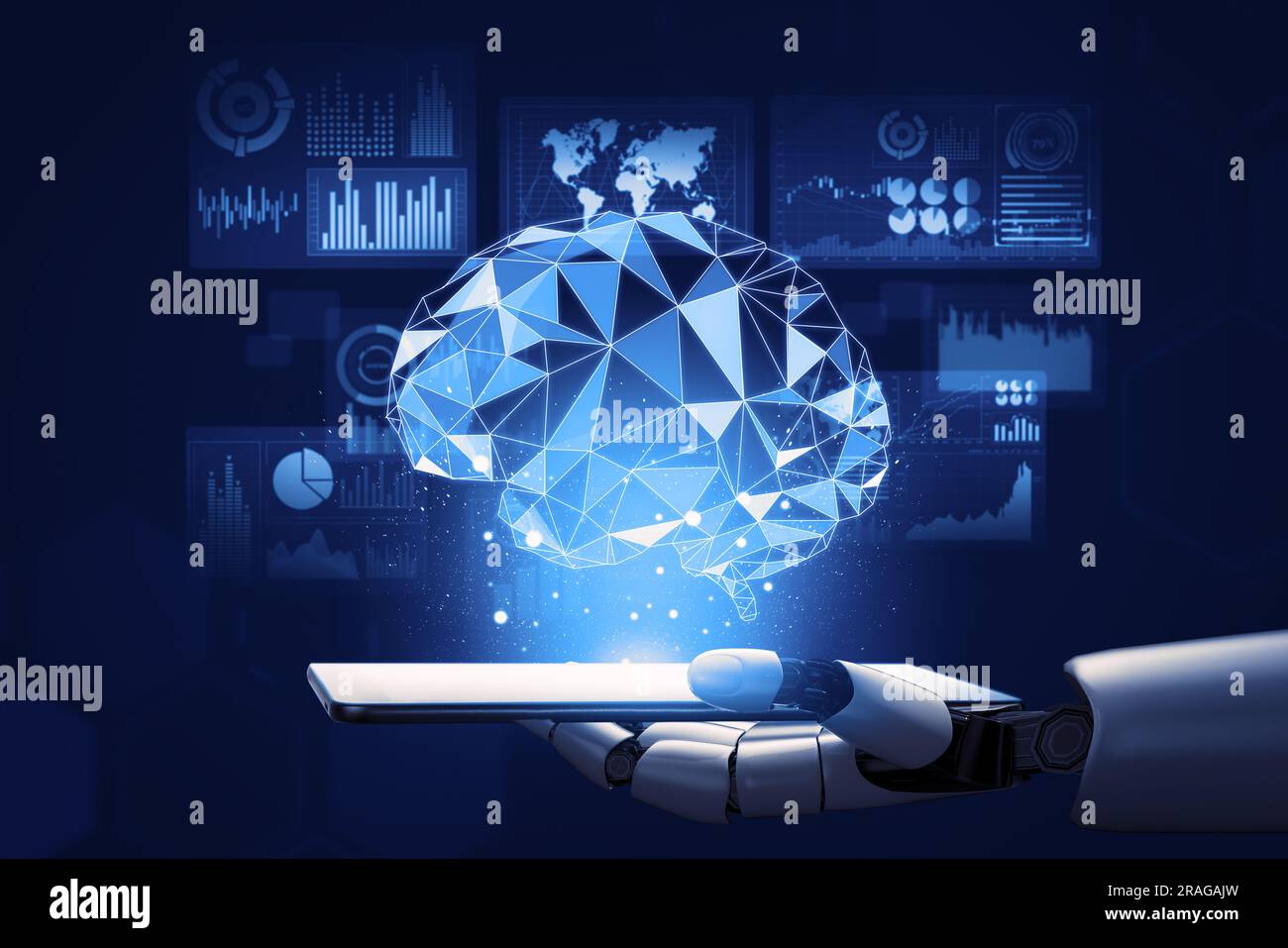 3D Rendering Futuristic robot technology development, artificial intelligence AI, and machine ...