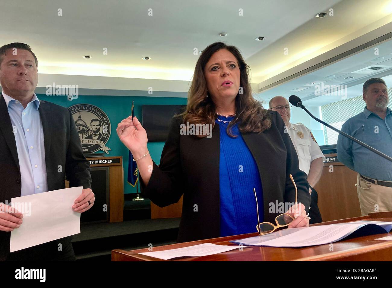 Springfield, Ill., Mayor Misty Buscher gives an update, Monday, July 3 ...