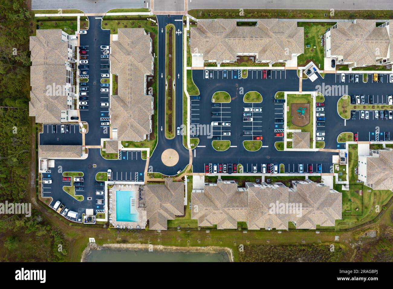 Aerial view of american apartment buildings in Florida residential area ...