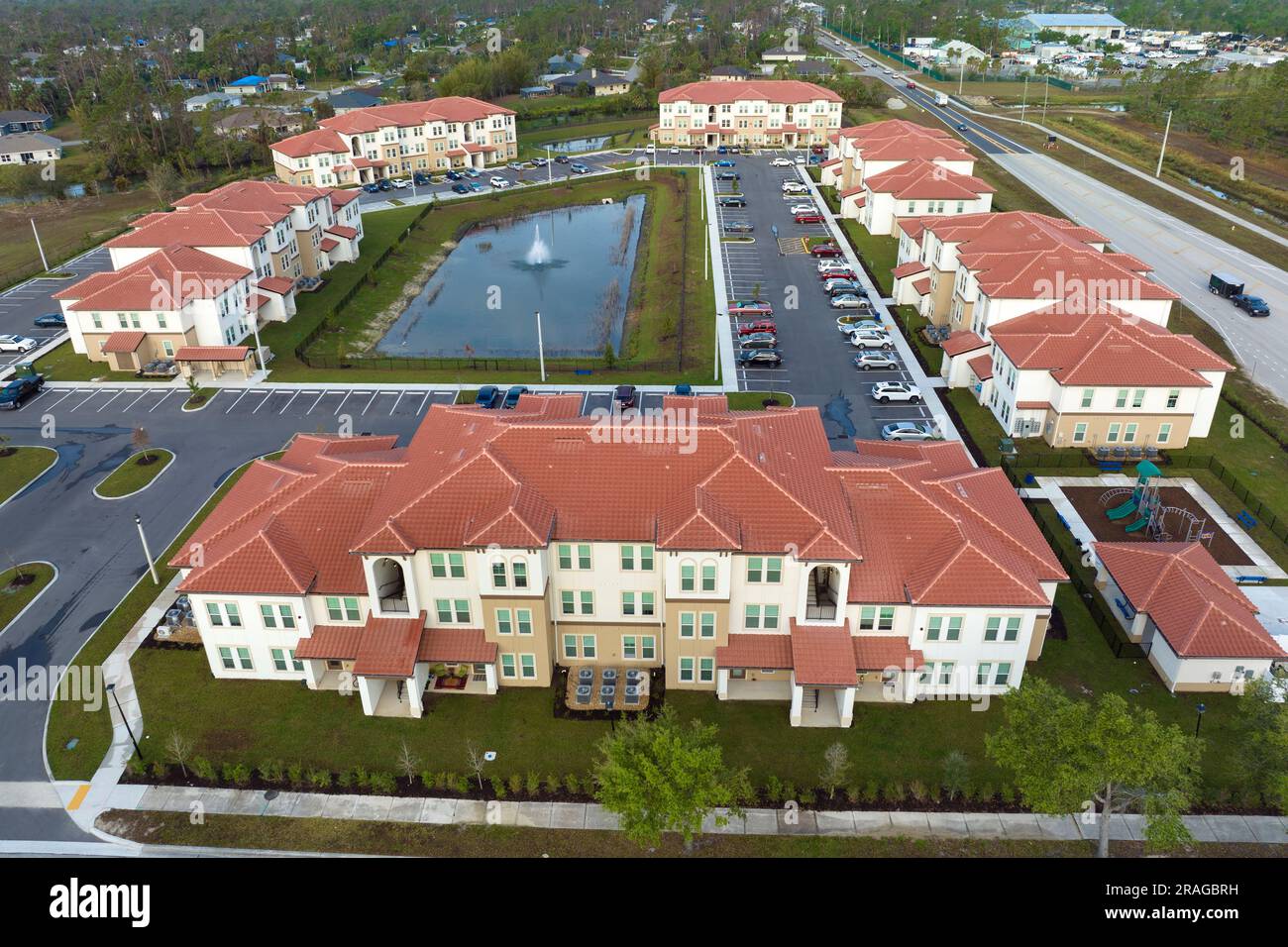 Aerial view of american apartment buildings in Florida residential area ...