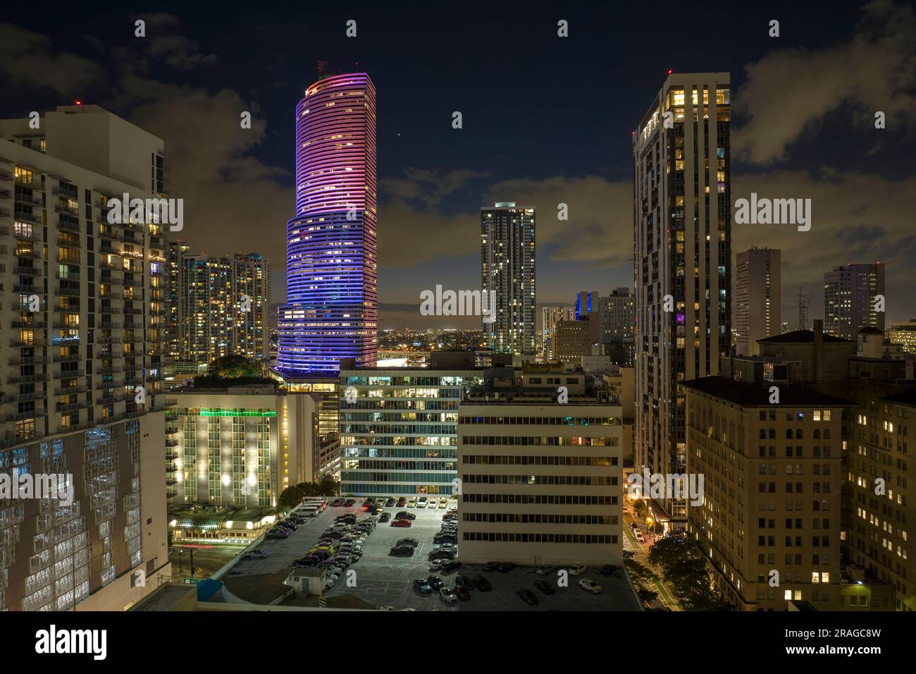 Aerial view of downtown district of of Miami Brickell in Florida, USA ...