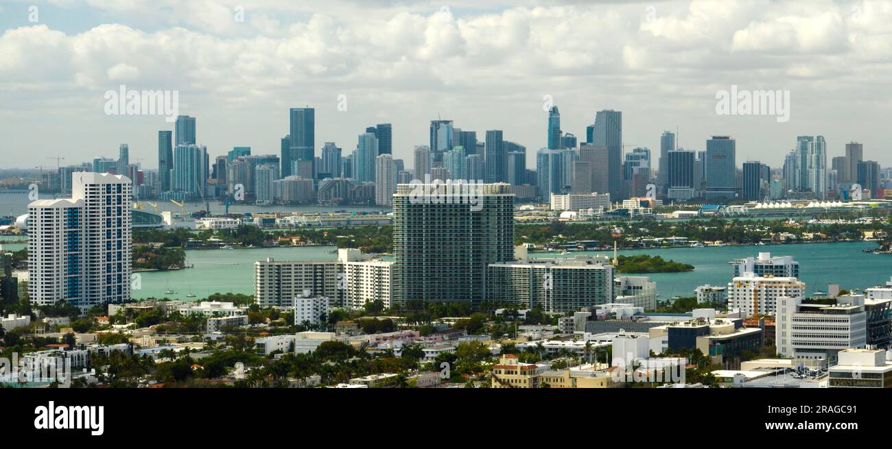 Aerial view of downtown office district of Miami in Florida, USA on ...
