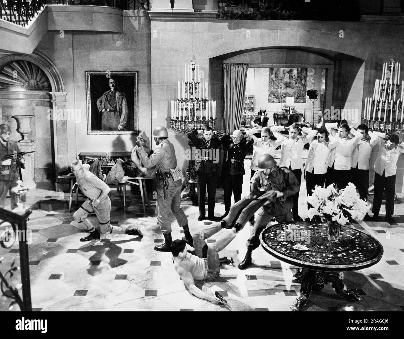 Lee Marvin (left), Charles Bronson, on-set of the Film, "The Dirty Dozen", MGM, 1967 Stock Photo ...