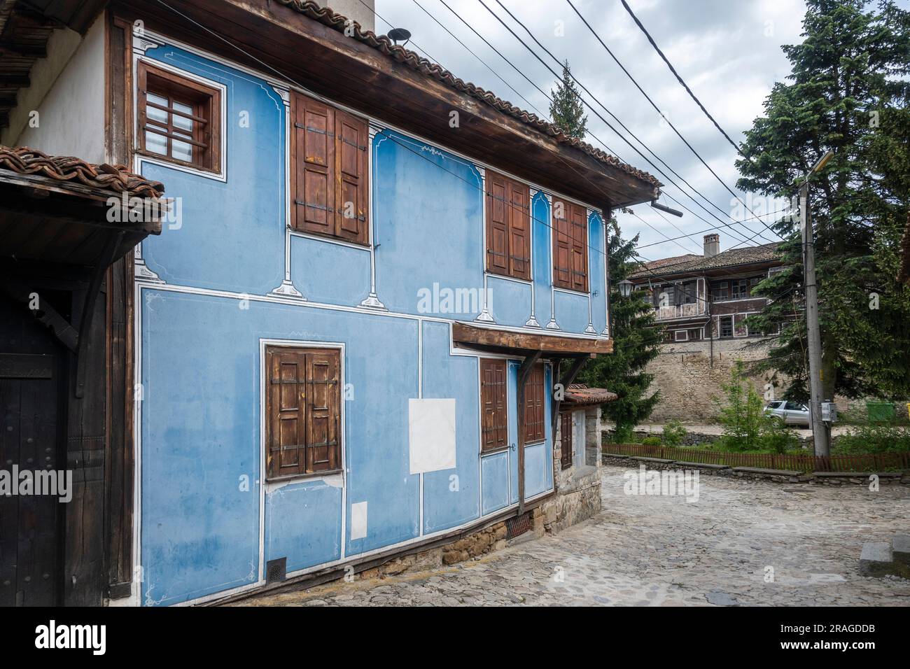 Typical Street and old houses in historical town of Koprivshtitsa, Sofia Region, Bulgaria Stock ...