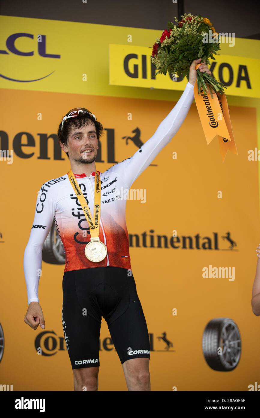 Victor Lafay on the podium in San Sebastián as the winner of the 2023 ...