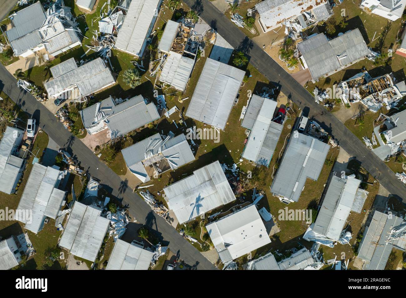 Consequences of natural disaster in Florida, USA. Aerial view of ...