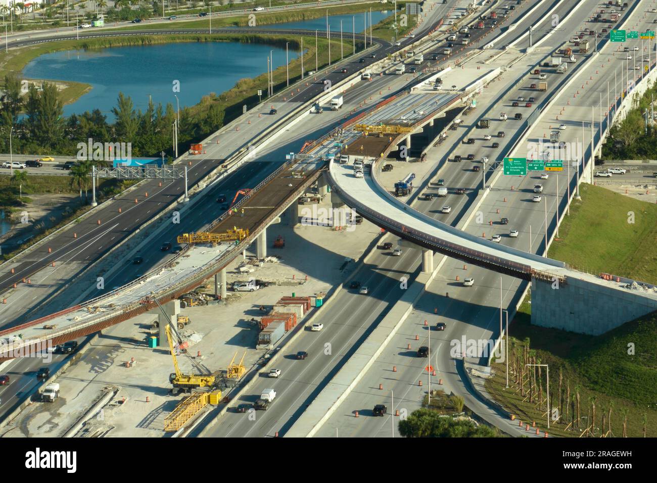 Construction roadworks on american transport infrastructure. Renovation ...