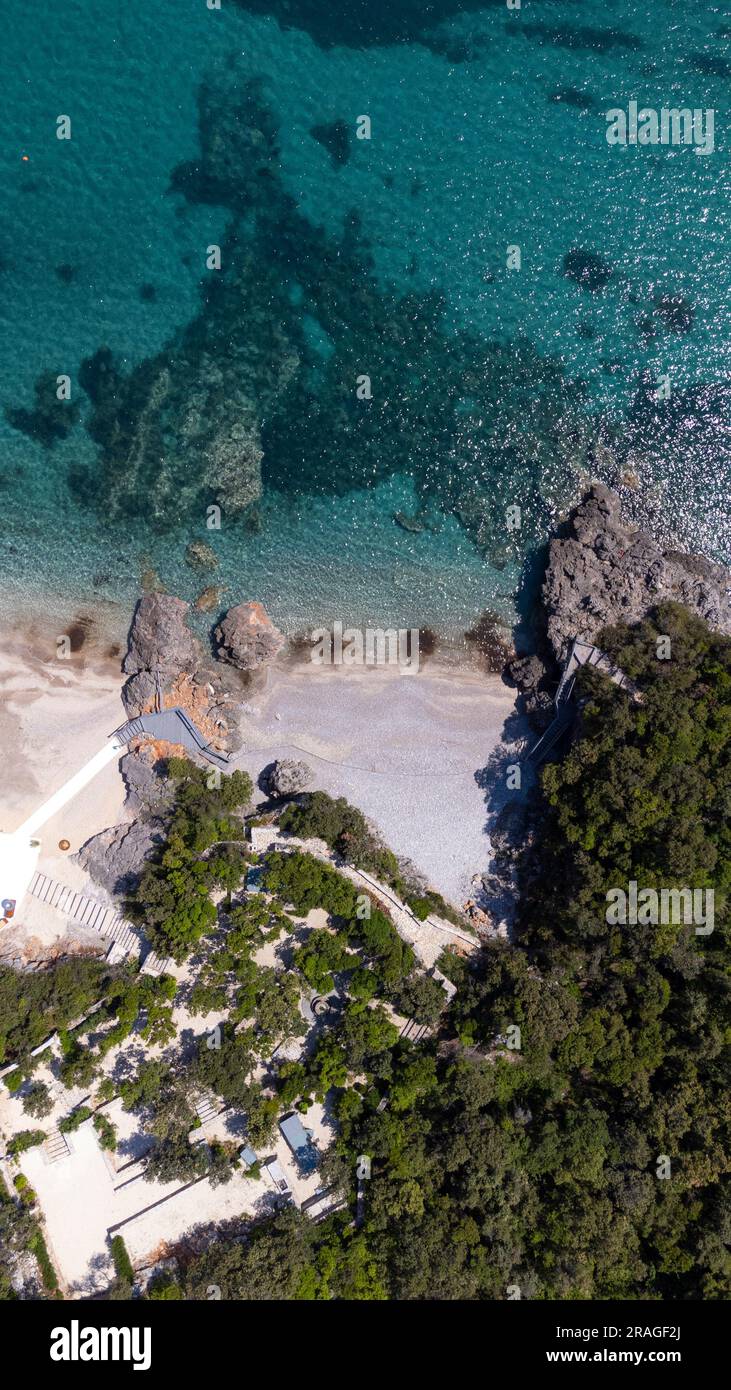 Top down view of Velja Spila bay - Lustica Bay, Montenegro Stock Photo ...