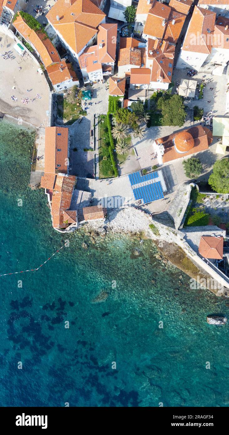 Aerial view of the square in Budva old town - Budva, Montenegro Stock ...
