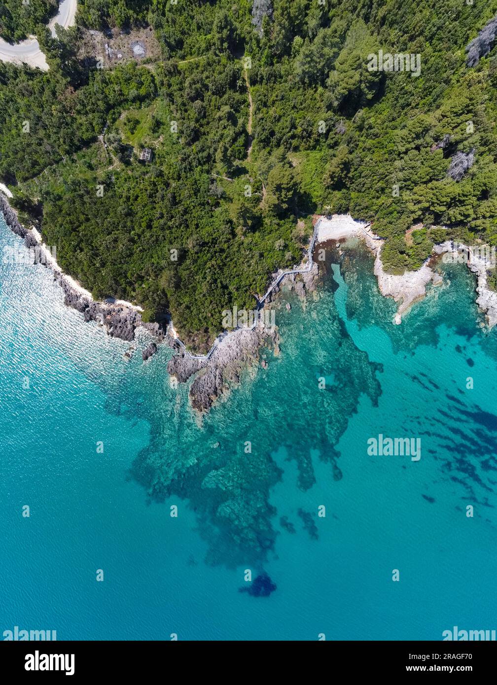 Aerial view of the coastal path - Lustica Bay, Montenegro Stock Photo ...