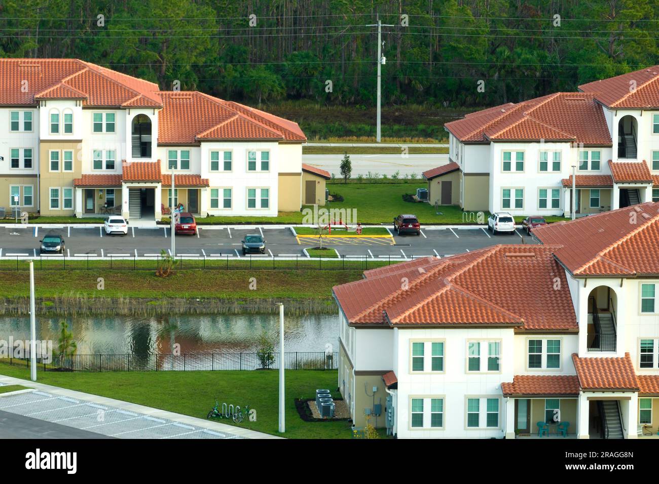 View from above of apartment residential condos in Florida suburban ...