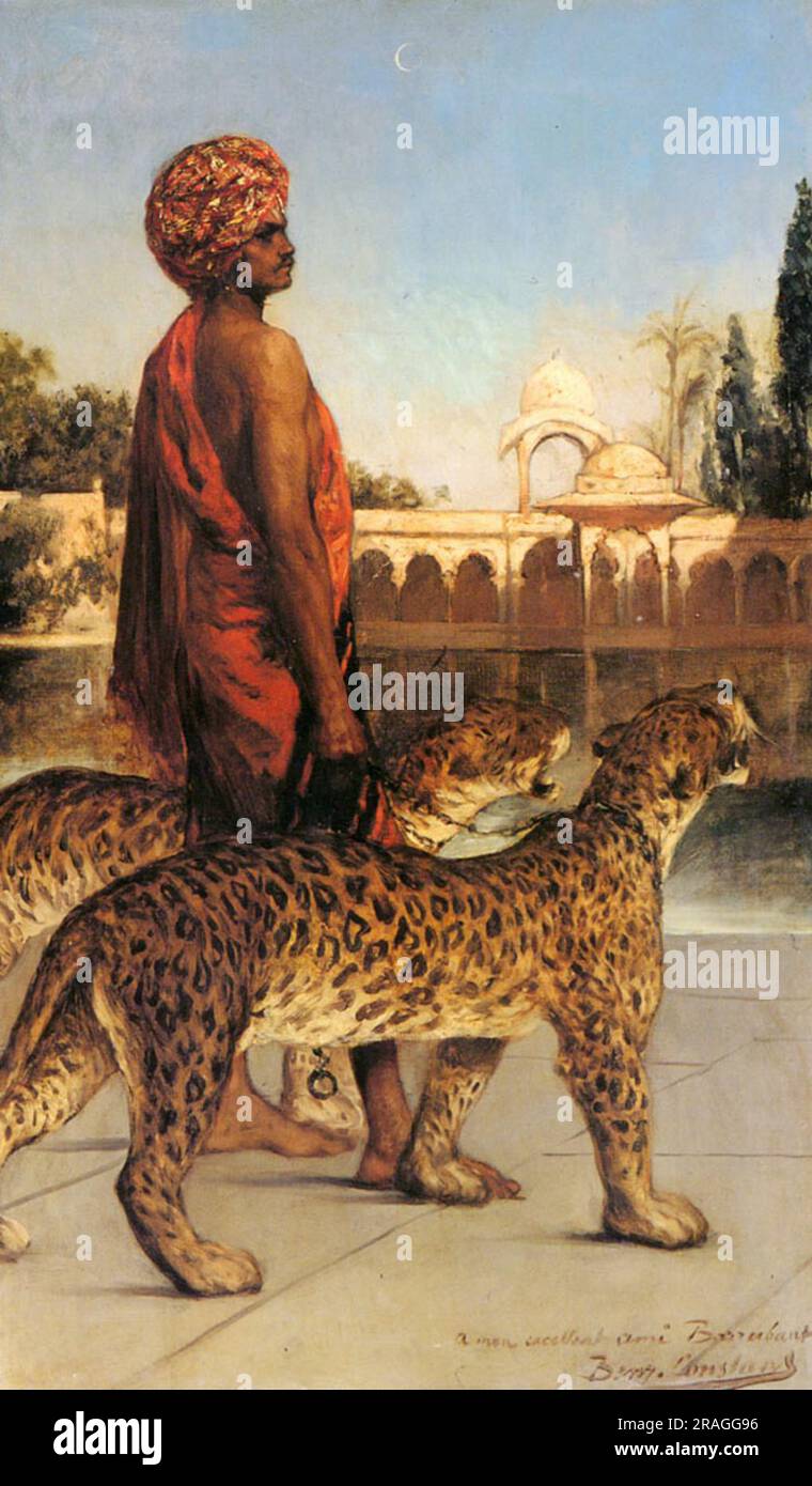 Palace Guard with Two Leopards Stock Photo - Alamy