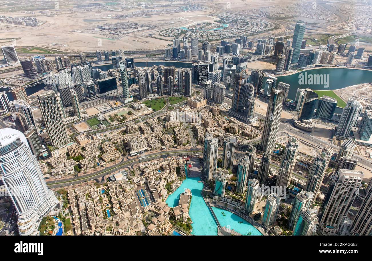 Dubai cityscape viewed from the Burj Khalifa Building, Dubai UAE Stock ...