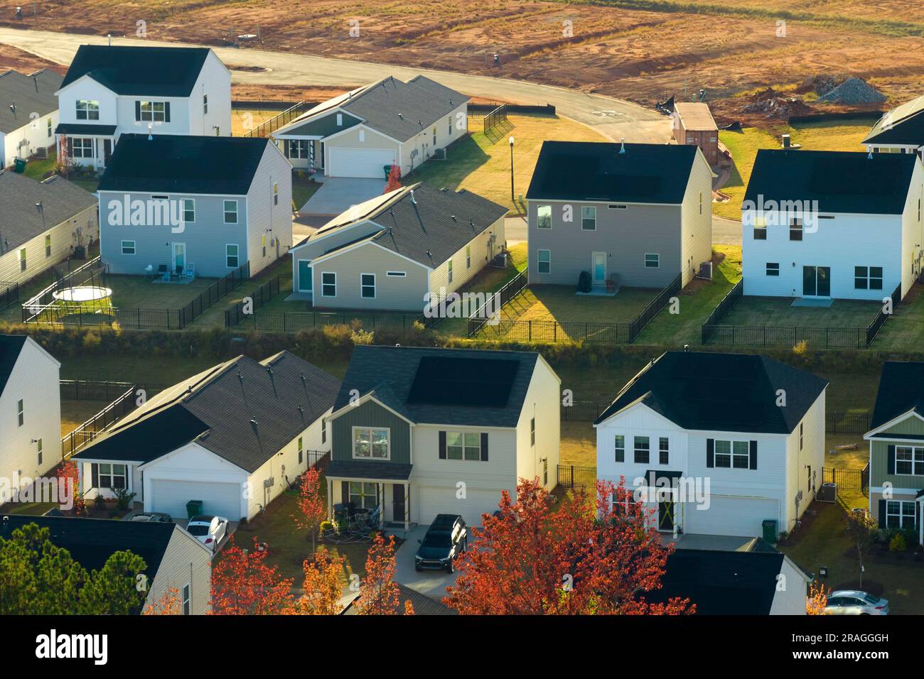View from above of densely built residential houses in living area in ...