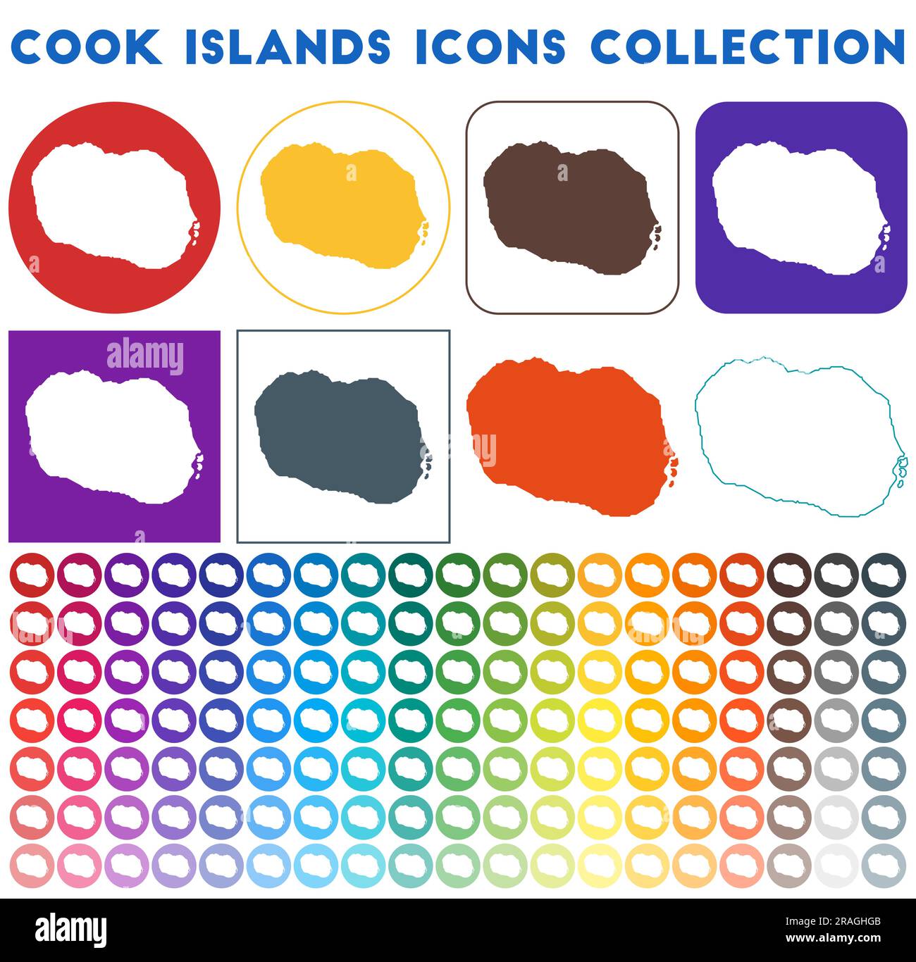 Cook Islands icons collection. Bright colorful trendy map icons. Modern ...