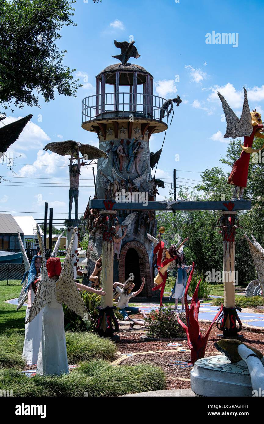 The lighthouse sculpture at the Chauvin Sculpture Gardens Stock Photo ...