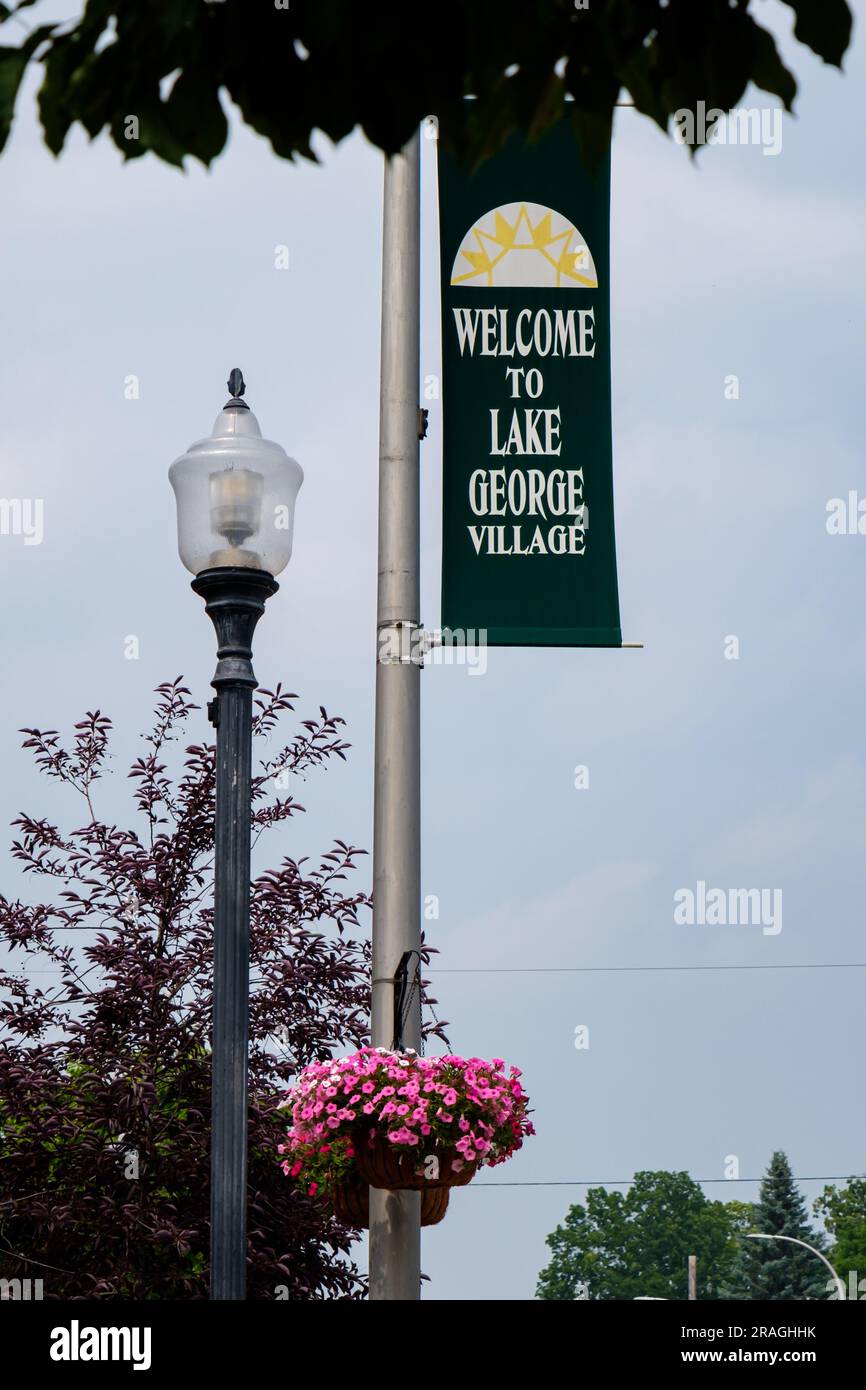 Lake George Village street banner Stock Photo - Alamy