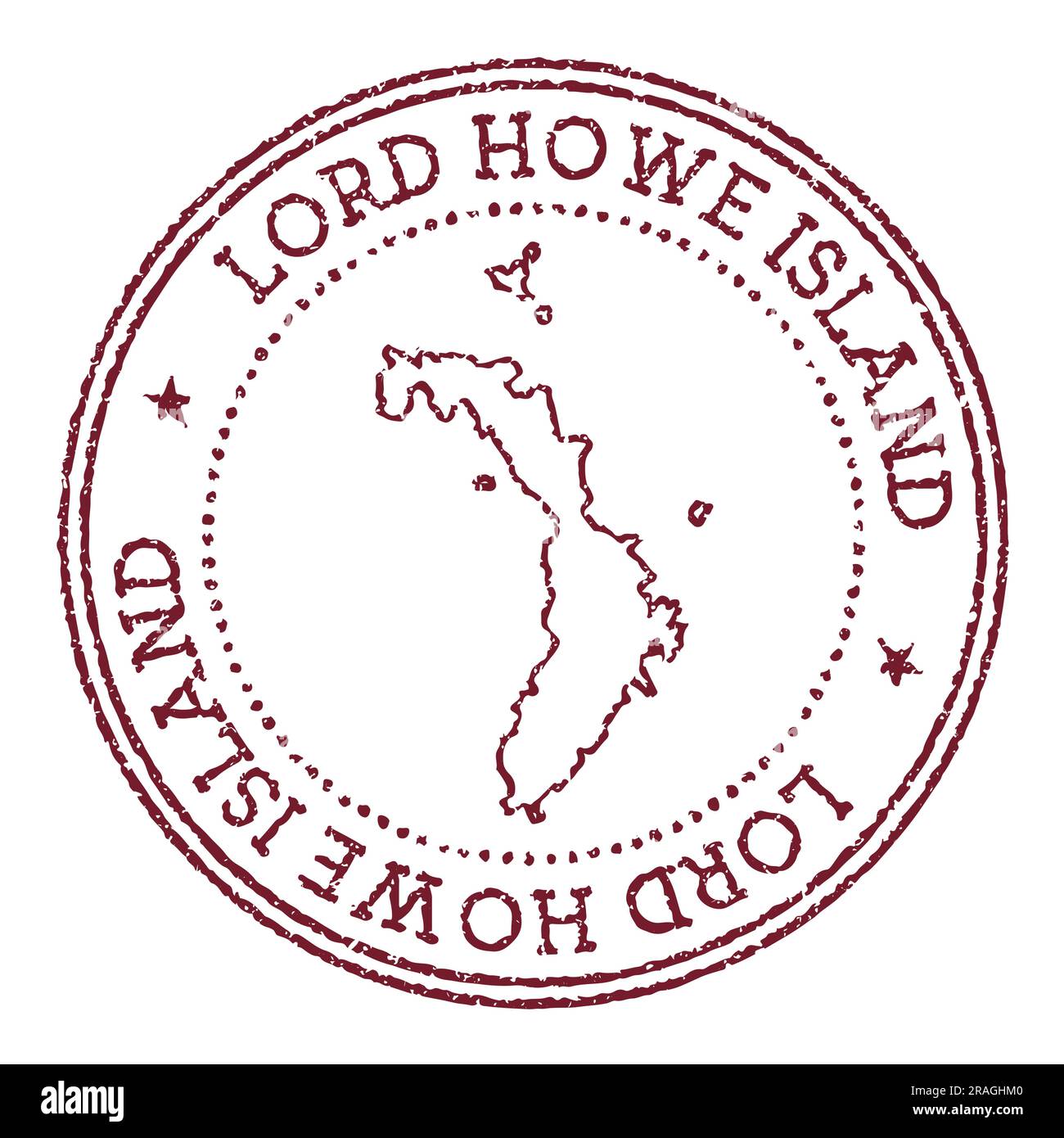 Lord Howe Island round rubber stamp with island map. Vintage red ...