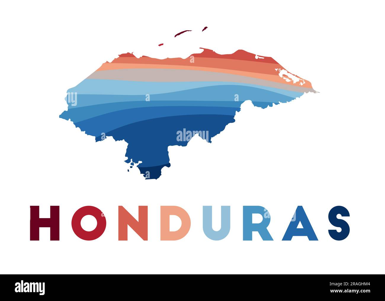 Honduras map. Map of the country with beautiful geometric waves in red ...